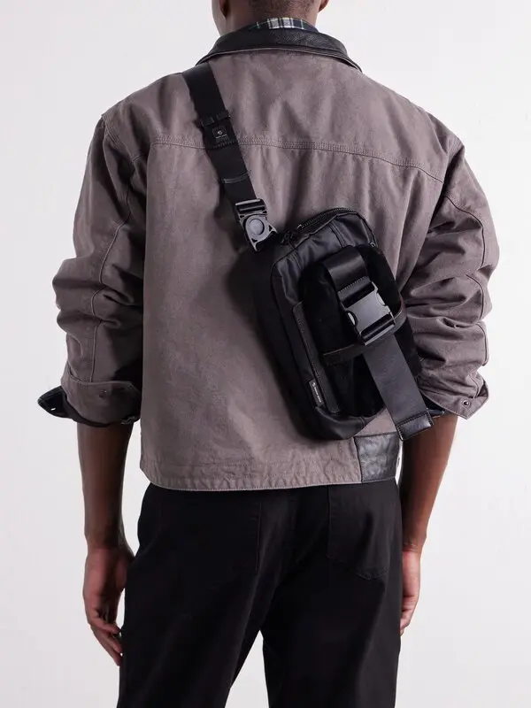 MASTER-PIECE CO Sling Suede And Leather-trimmed Nylon-twill Messenger Bag