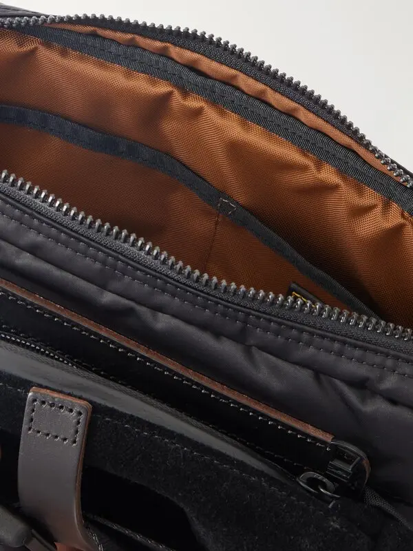 MASTER-PIECE CO Sling Suede And Leather-trimmed Nylon-twill Messenger Bag