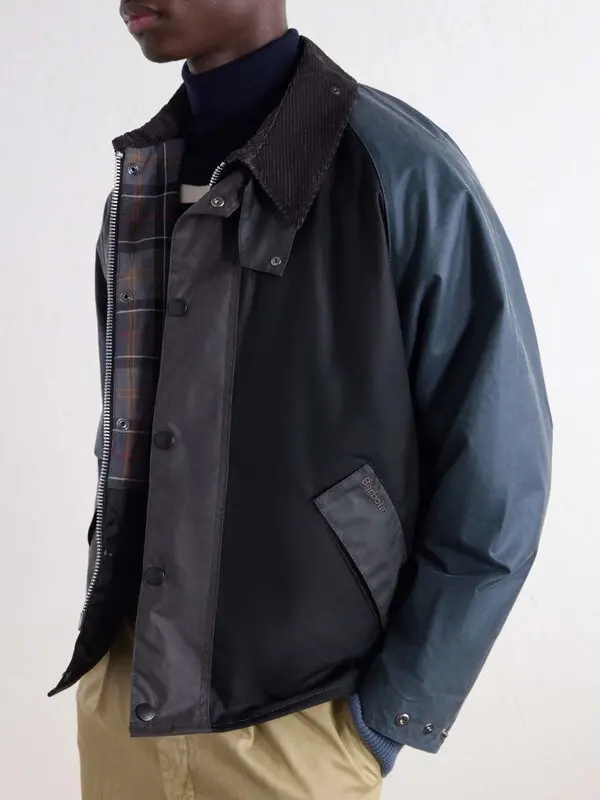 Barbour Bedale Corduroy-trimmed Waxed Cotton Jacket