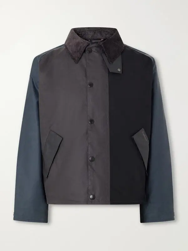 Barbour Bedale Corduroy-trimmed Waxed Cotton Jacket - Blue