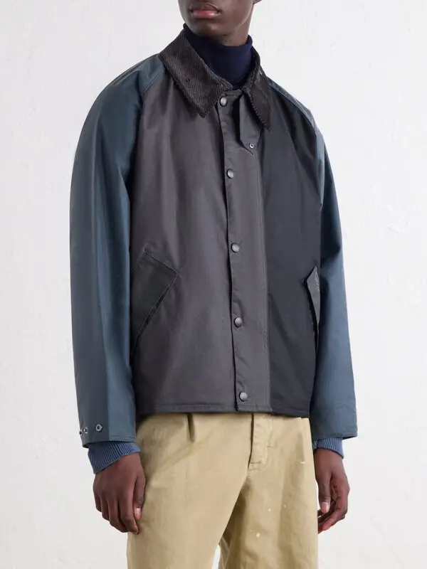 Barbour Bedale Corduroy-trimmed Waxed Cotton Jacket - Blue