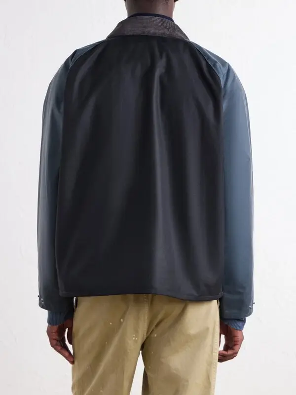 Barbour Bedale Corduroy-trimmed Waxed Cotton Jacket - Blue