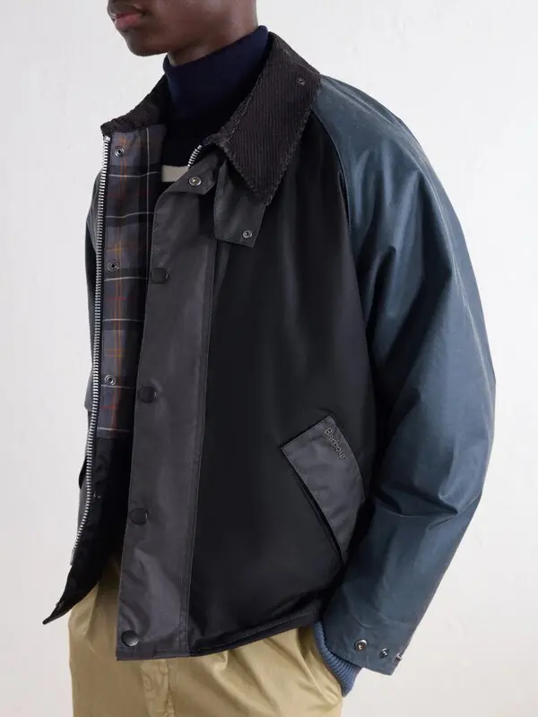 Barbour Bedale Corduroy-trimmed Waxed Cotton Jacket - Blue
