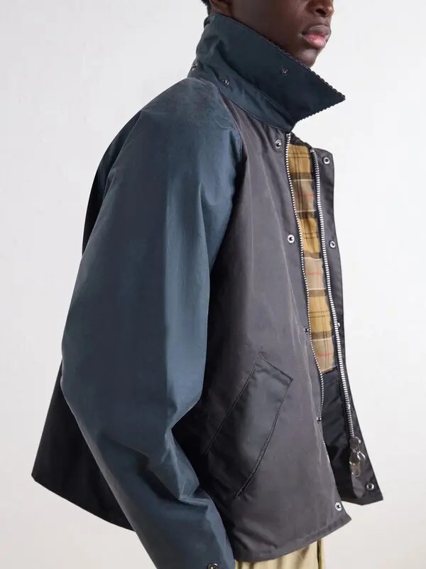 Barbour Bedale Corduroy-trimmed Waxed Cotton Jacket - Blue