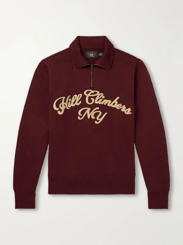 Ralph Lauren Embroidered Wool Half-zip Sweater