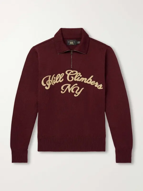 Ralph Lauren Embroidered Wool Half-zip Sweater - Red