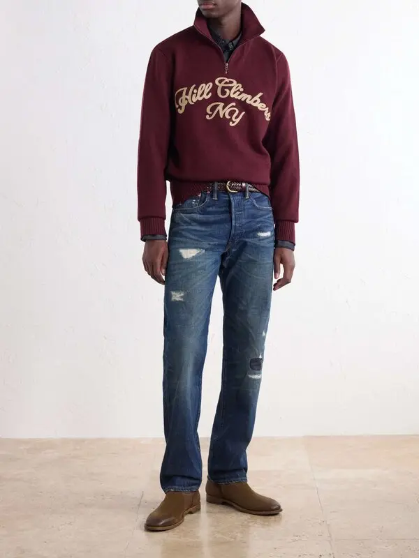 Ralph Lauren Embroidered Wool Half-zip Sweater - Red