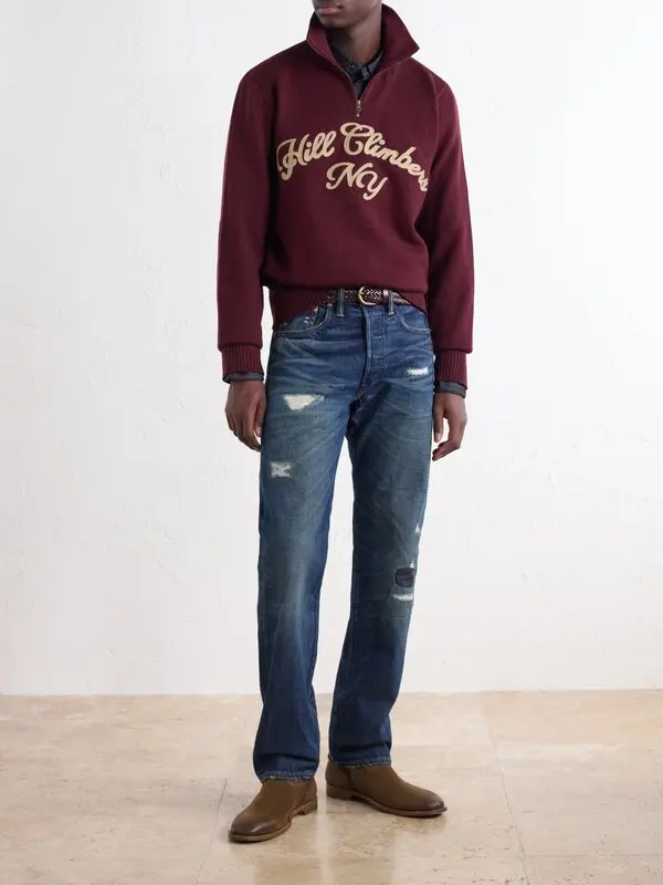 Ralph Lauren Embroidered Wool Half-zip Sweater