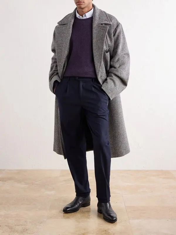 Thom Sweeney Straight-leg Pleated Virgin Wool-blend Chinos