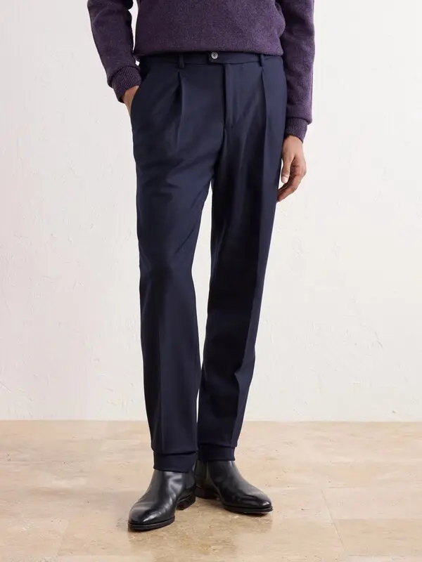 Thom Sweeney Straight-leg Pleated Virgin Wool-blend Chinos