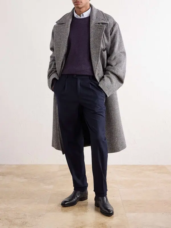 Thom Sweeney Straight-leg Pleated Virgin Wool-blend Chinos