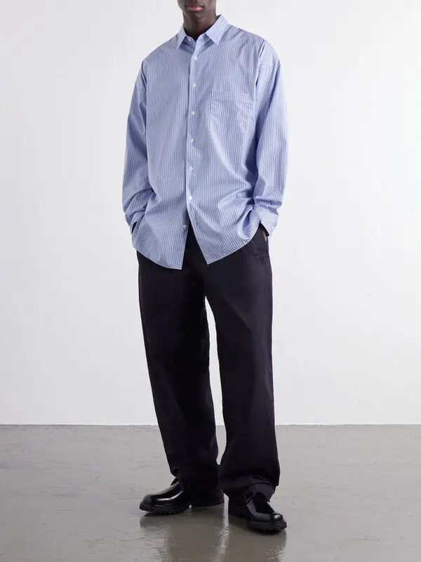Comme Des Garçons Striped Cotton-poplin Shirt - Blue