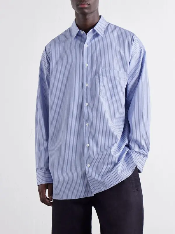 Comme Des Garçons Striped Cotton-poplin Shirt - Blue