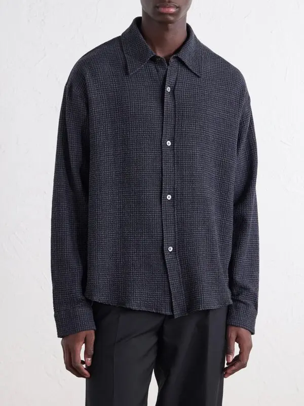 MFPEN Vacation Checked Cotton And Wool-blend Seersucker Shirt