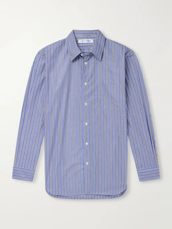 Comme Des Garçons Striped Cotton-poplin Shirt - Blue