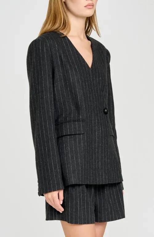 WAYF Jennifer Pinstripe Collarless Jacket