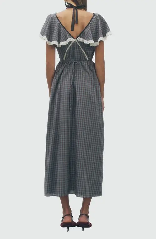 MAUDE CLUB Valerie Cotton Plaid Midi Dress