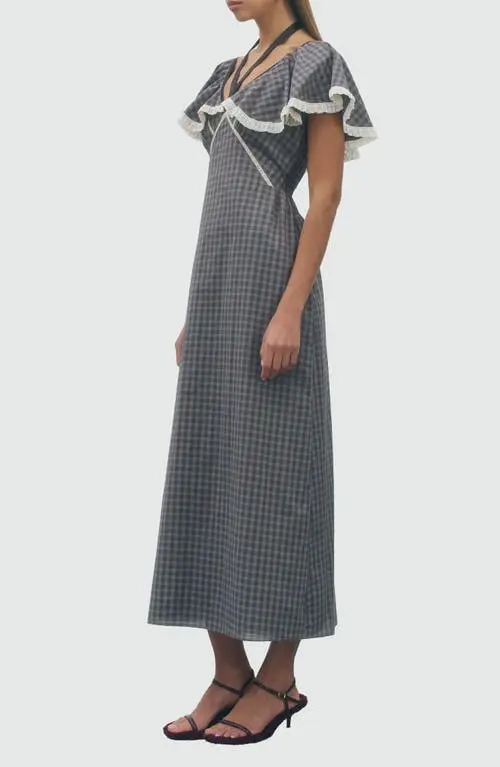 MAUDE CLUB Valerie Cotton Plaid Midi Dress