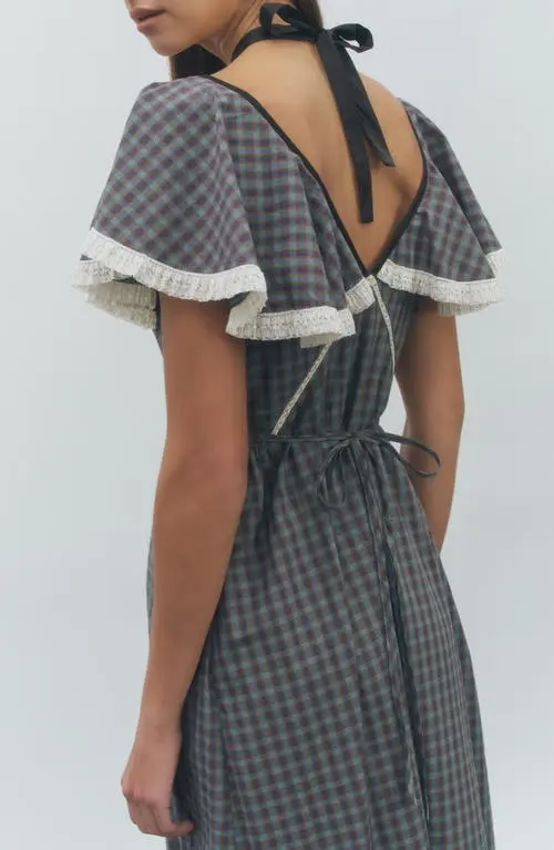 MAUDE CLUB Valerie Cotton Plaid Midi Dress