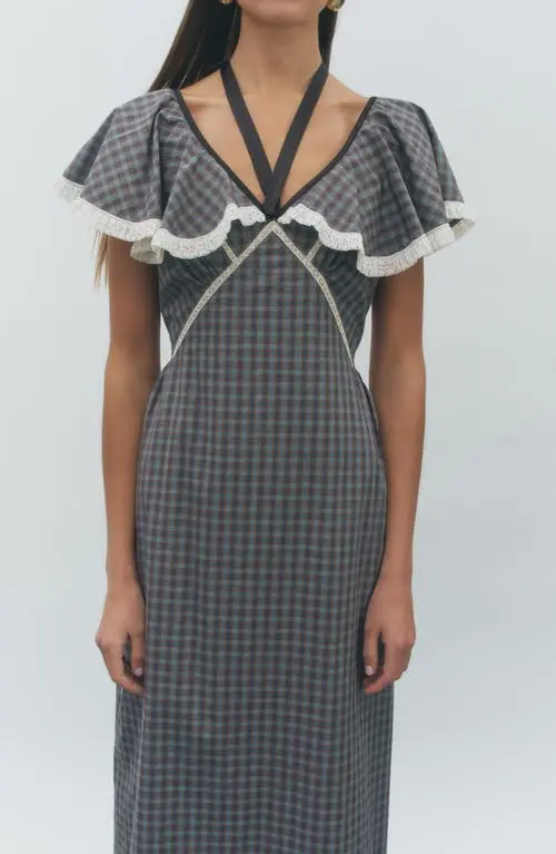 MAUDE CLUB Valerie Cotton Plaid Midi Dress