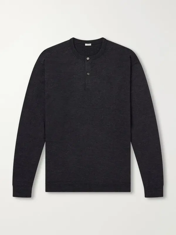 A.PRESSE Wool Henley Sweater - Gray