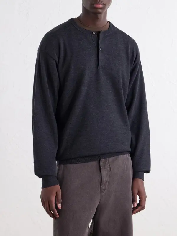 A.PRESSE Wool Henley Sweater - Gray