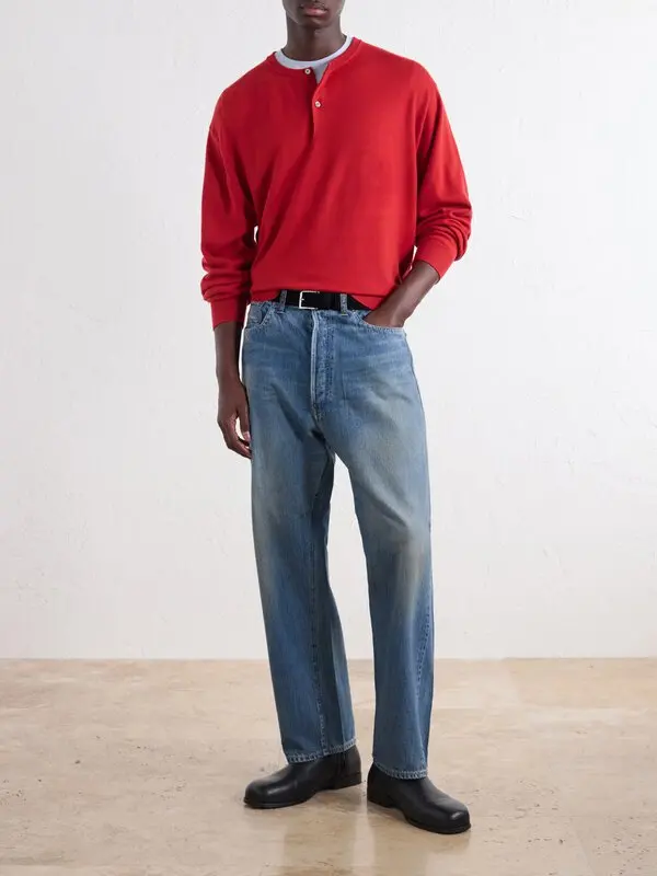 A.PRESSE Wool Henley Sweater - Red