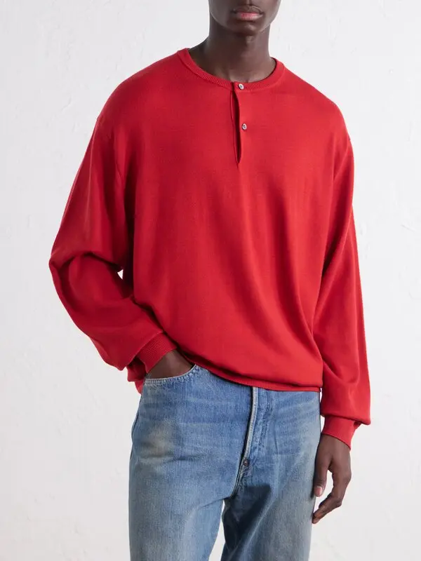 A.PRESSE Wool Henley Sweater - Red