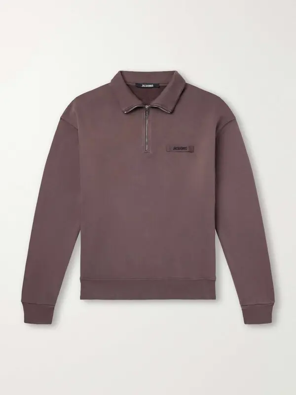 Jacquemus Logo-appliquéd Cotton-jersey Half-zip Sweatshirt