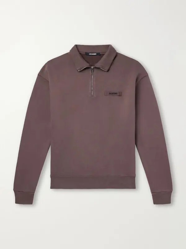 Jacquemus Logo-appliquéd Cotton-jersey Half-zip Sweatshirt - Purple