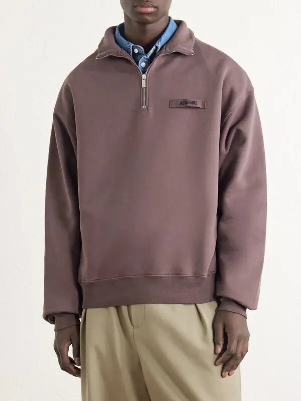 Jacquemus Logo-appliquéd Cotton-jersey Half-zip Sweatshirt - Purple