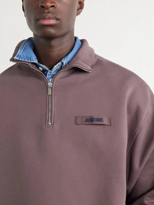 Jacquemus Logo-appliquéd Cotton-jersey Half-zip Sweatshirt - Purple