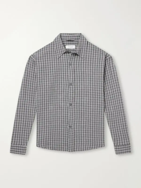 MFPEN Vacation Checked Cotton And Wool-blend Seersucker Shirt