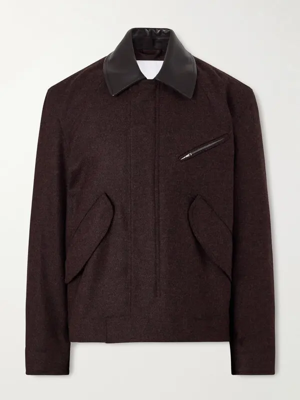 SAGE NATION Painter Leather-trimmed Wool-twill Blouson Jacket - Brown