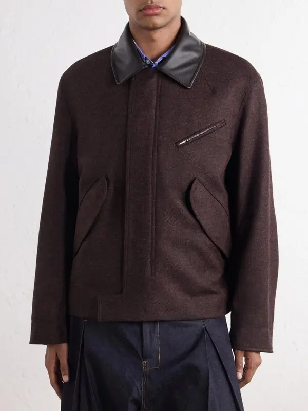 SAGE NATION Painter Leather-trimmed Wool-twill Blouson Jacket - Brown