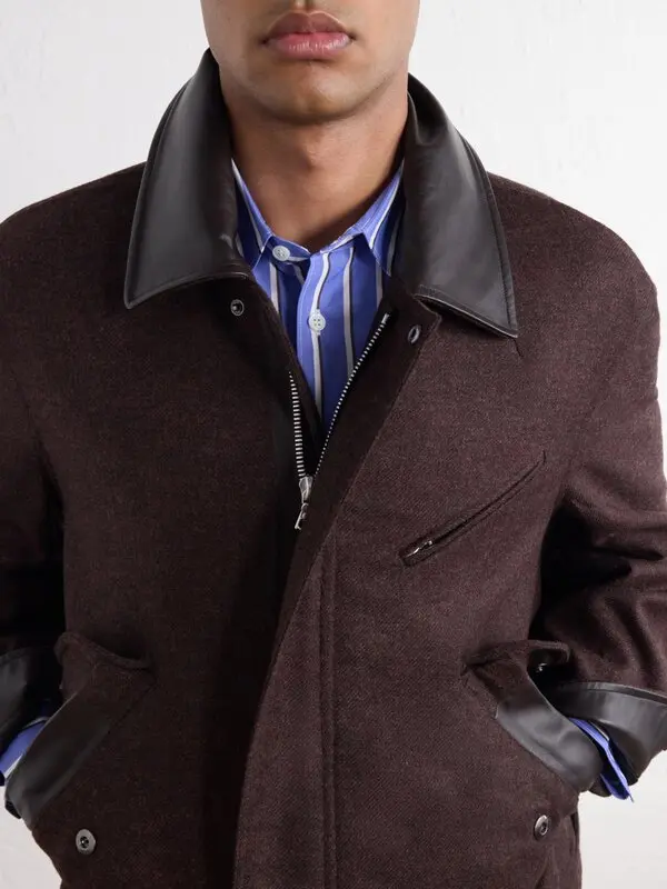 SAGE NATION Painter Leather-trimmed Wool-twill Blouson Jacket - Brown