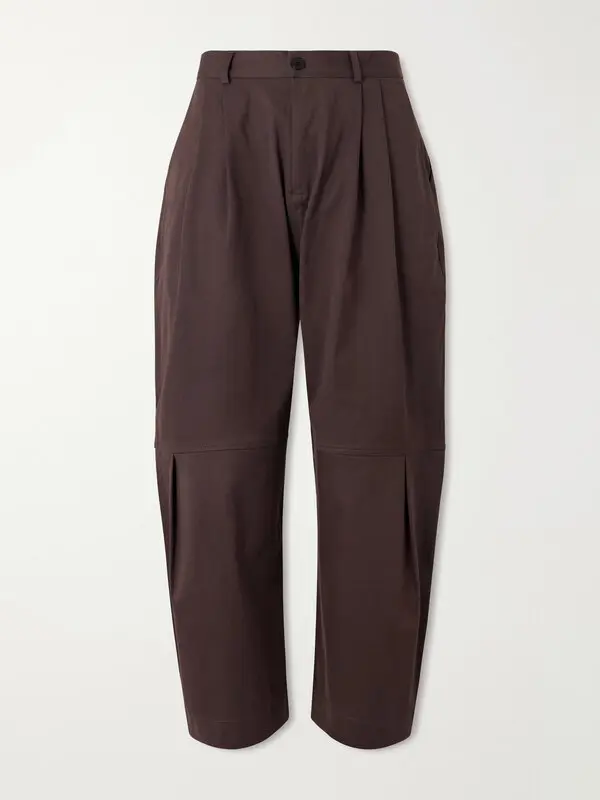 SAGE NATION Zushi Barrel-leg Pleated Cotton-blend Trousers - Brown