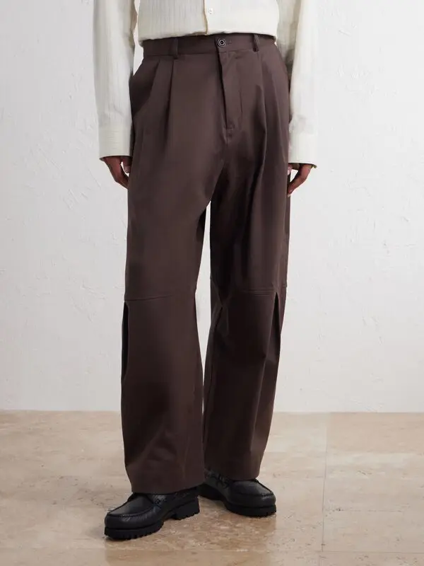 SAGE NATION Zushi Barrel-leg Pleated Cotton-blend Trousers - Brown