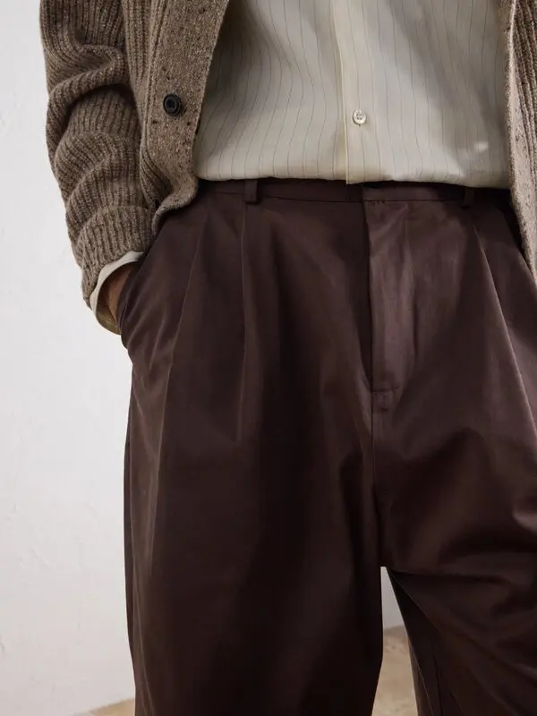 SAGE NATION Zushi Barrel-leg Pleated Cotton-blend Trousers - Brown