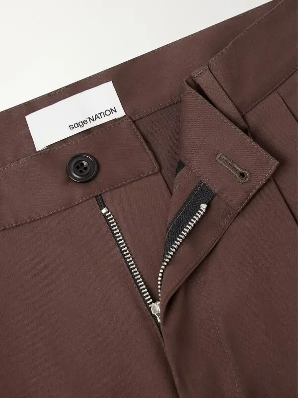 SAGE NATION Zushi Barrel-leg Pleated Cotton-blend Trousers - Brown