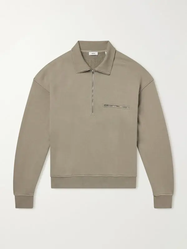 AGOLDE Pavillion Cotton-jersey Half-zip Sweatshirt - Neutrals