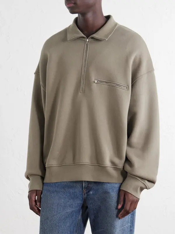 AGOLDE Pavillion Cotton-jersey Half-zip Sweatshirt - Neutrals