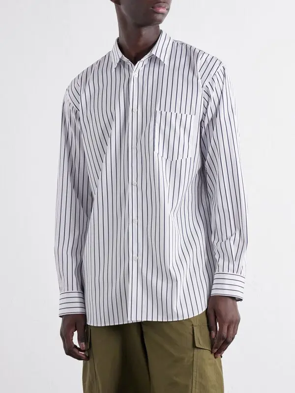 Comme Des Garçons Striped Cotton-poplin Shirt - White
