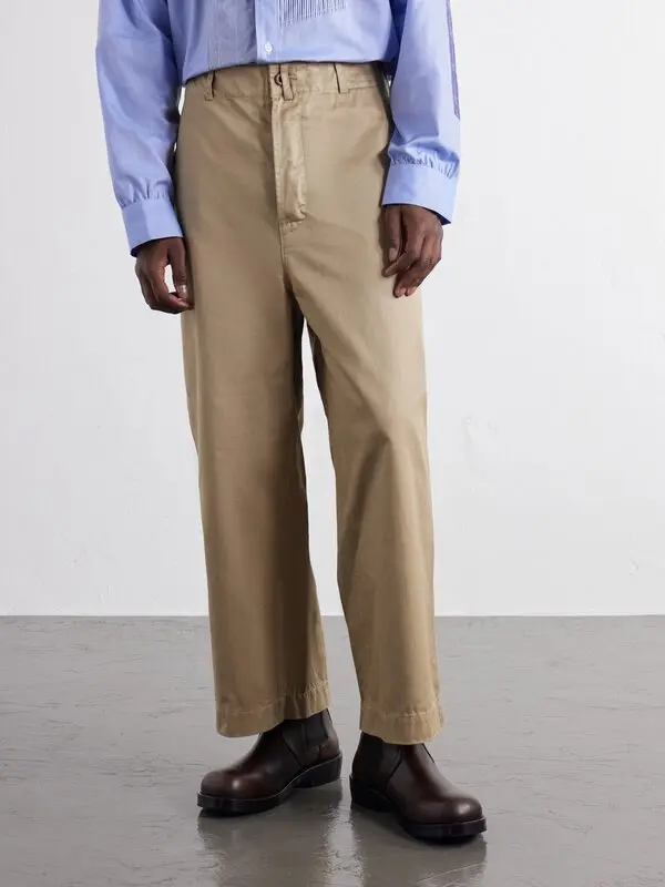Junya Watanabe Straight-leg Garment-dyed Cotton-gabardine Trousers