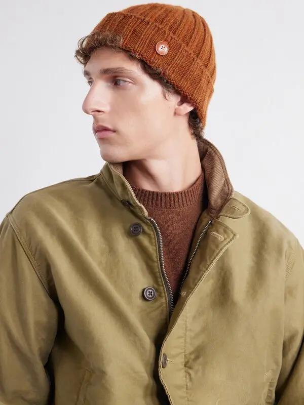 GOD'S TRUE CASHMERE Carnelian-embellished Ribbed Cashmere Beanie