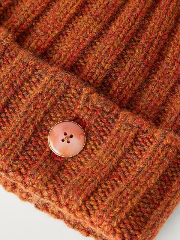 GOD'S TRUE CASHMERE Carnelian-embellished Ribbed Cashmere Beanie