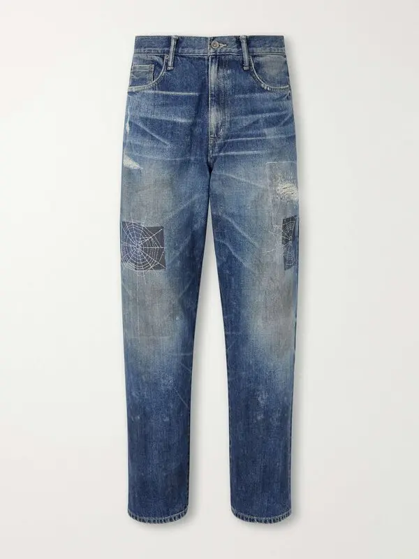NEIGHBORHOOD Savage Straight-leg Distressed Embroidered Jeans