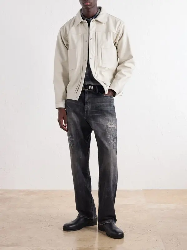 NEIGHBORHOOD Savage Straight-leg Distressed Embroidered Jeans - Black