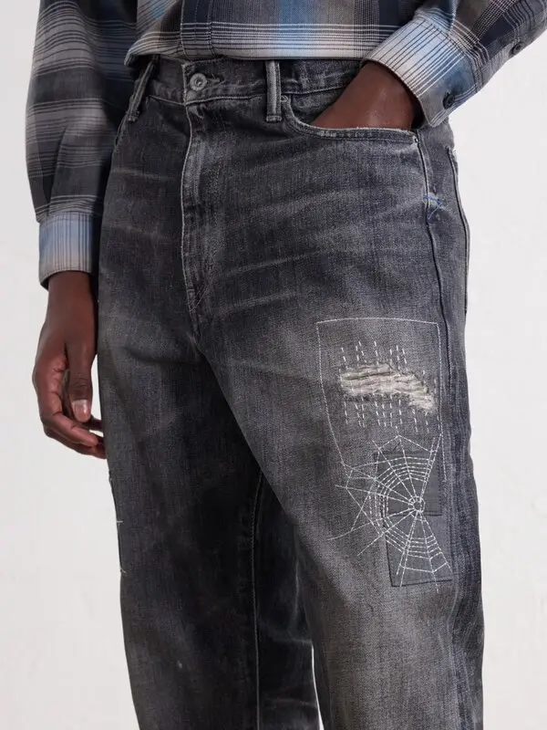NEIGHBORHOOD Savage Straight-leg Distressed Embroidered Jeans - Black