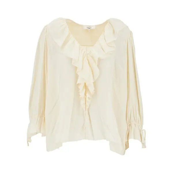 Chloé Ruffled Crêpe De Chine Blouse - White